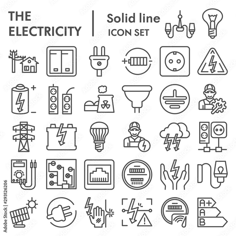 Electricity line icon set, power symbols collection, vector sketches ...