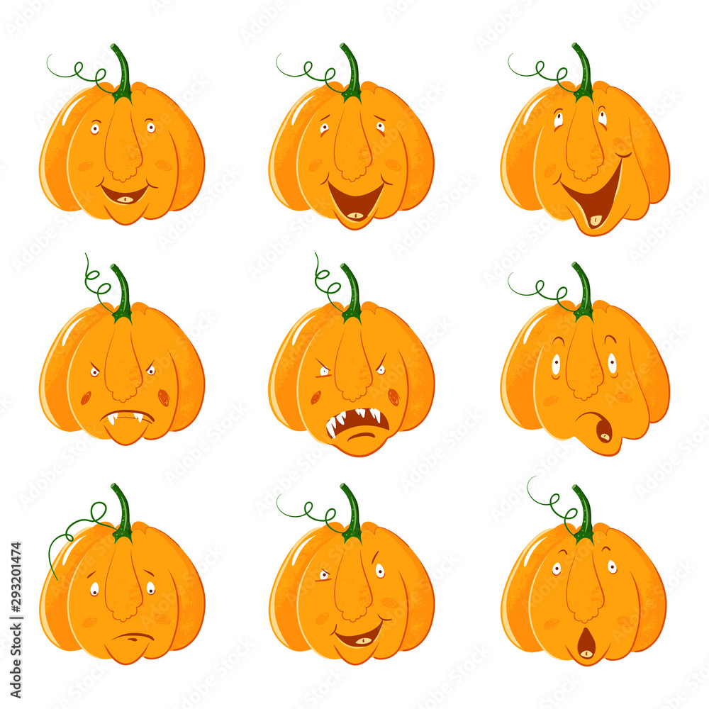Image vectorielle Stock Collection of pumpkin head with different ...
