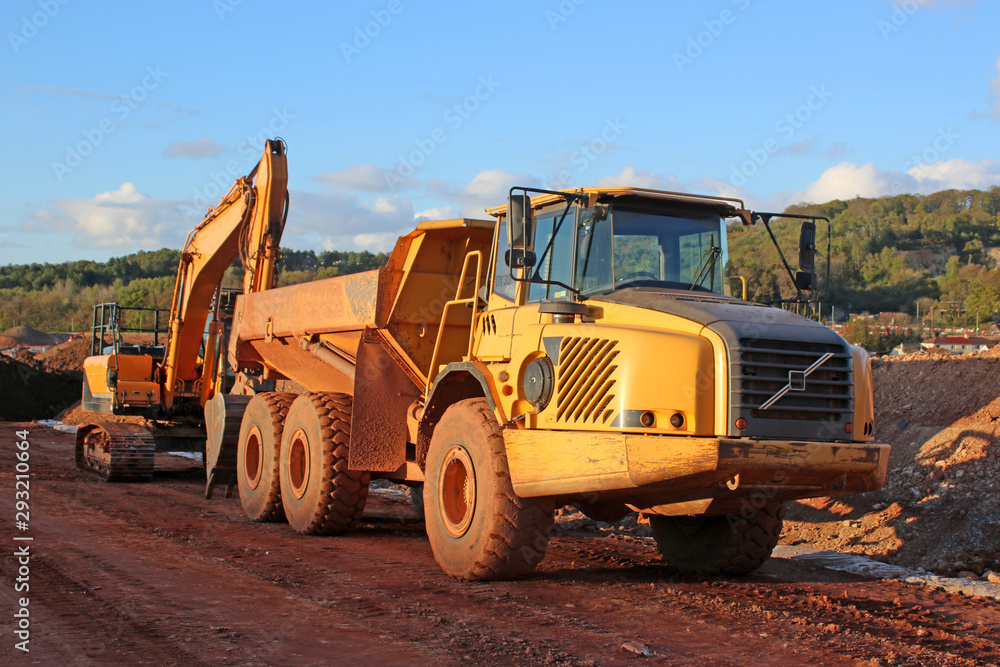 Dump truck on a road construction site Stock Photo | Adobe Stock