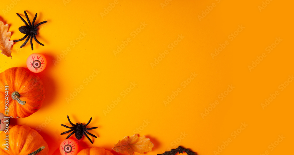 Halloween scene on orange background Stock Photo | Adobe Stock