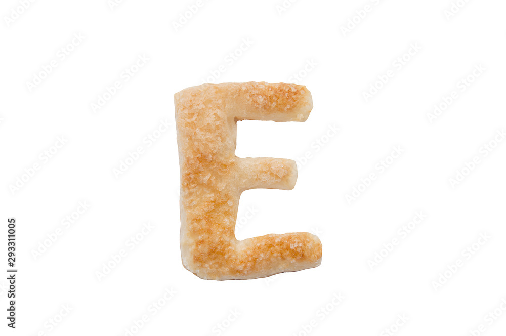 Letter "E" made from sweet puffs. Edible English alphabet. The letters ...