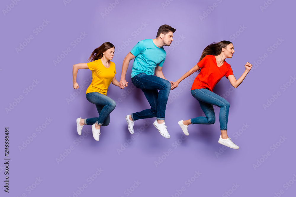 Full length size body photo of concentrated with funny facial ...