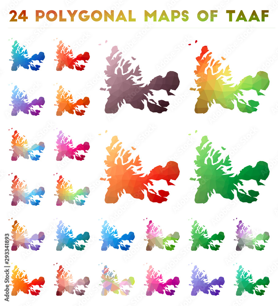 Set of vector polygonal maps of TAAF. Bright gradient map of territory ...