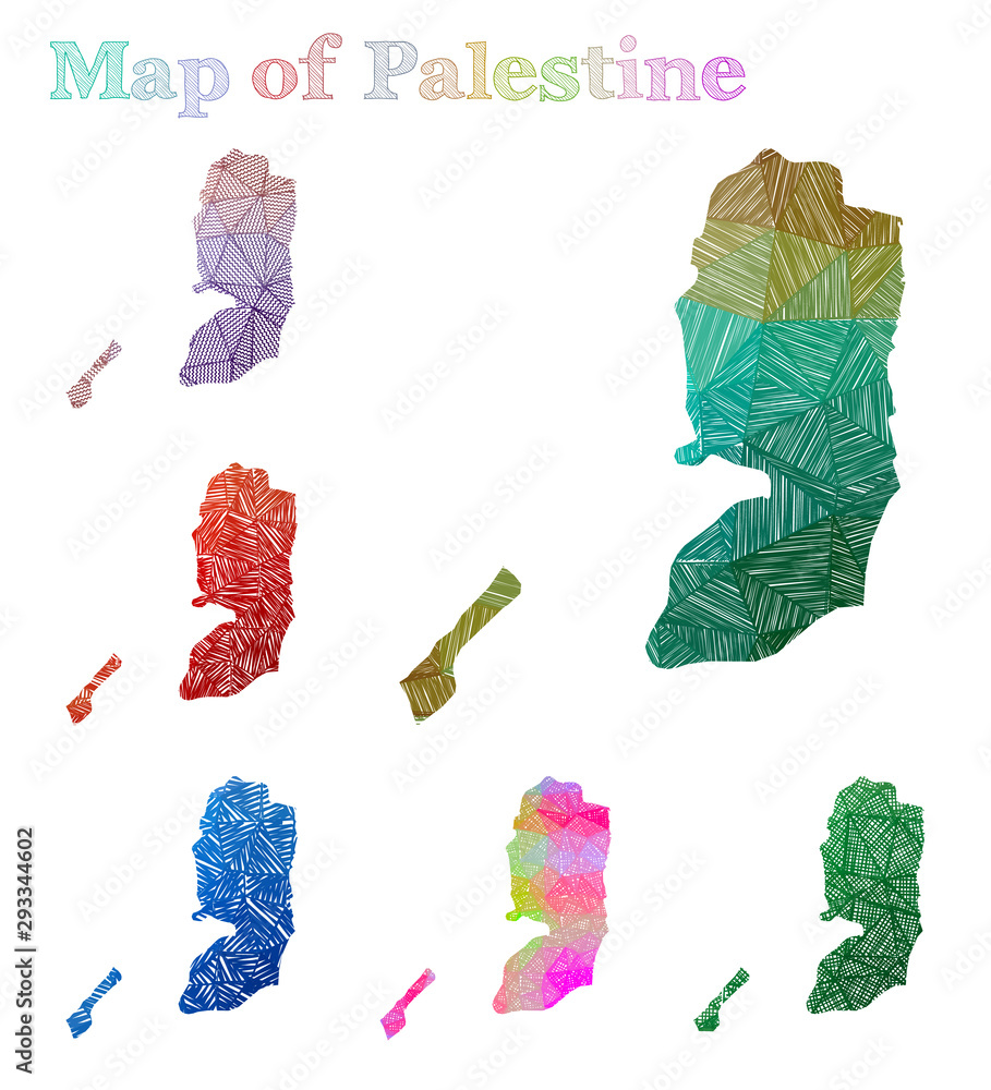 Hand-drawn map of Palestine. Colorful country shape. Sketchy Palestine ...