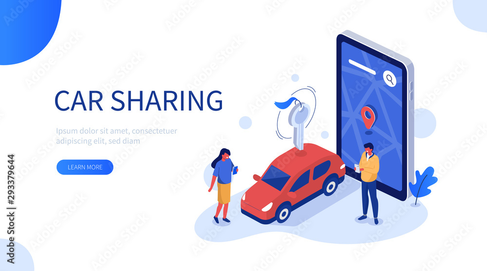 People Characters Using Car Sharing Service for City Transportation ...