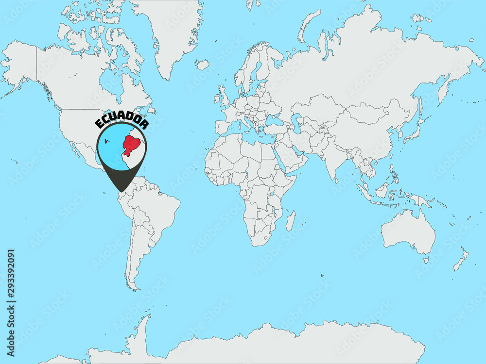 Ecuador Silhouette on Global world map with all continents europe ...