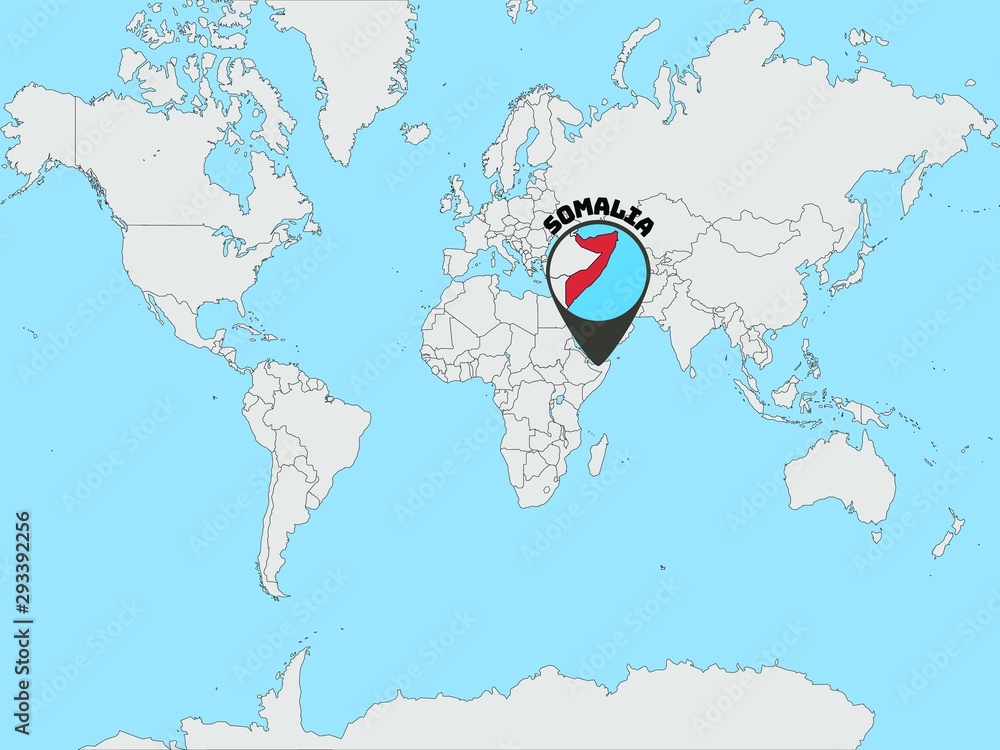Image vectorielle Stock Somalia Silhouette on Global world map with all ...