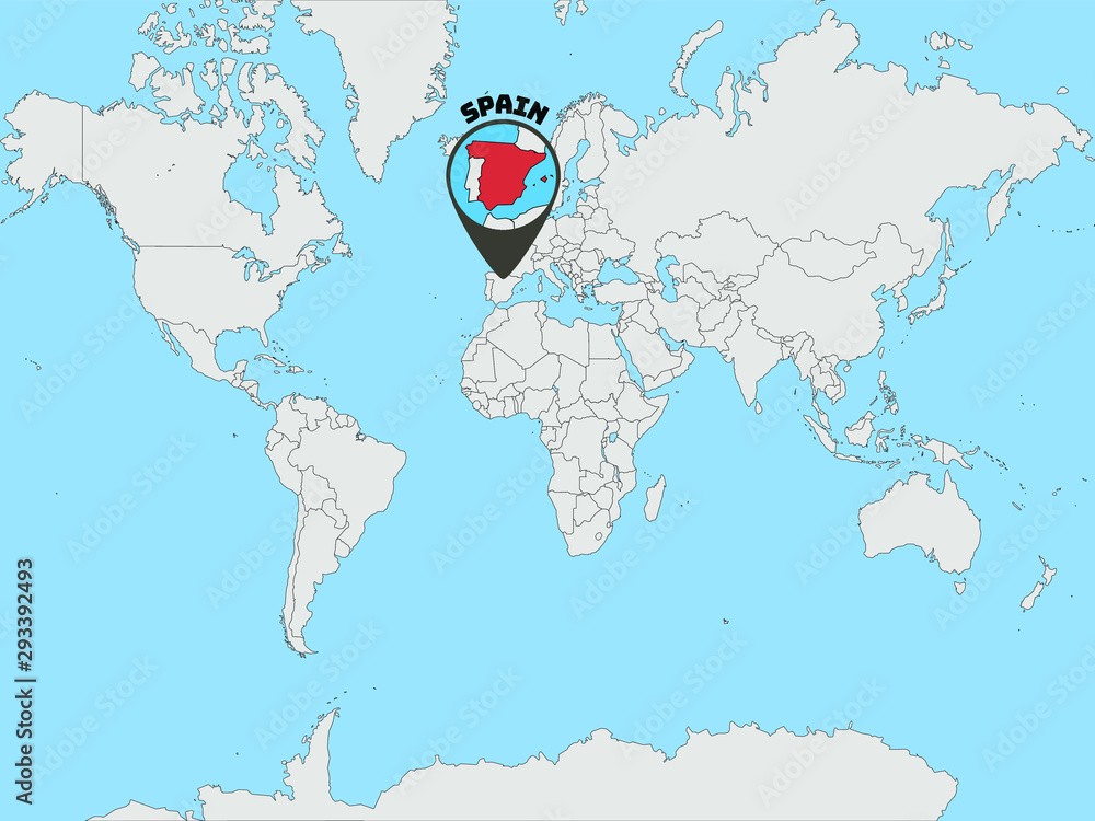 Vector de Stock Spain Silhouette on Global world map with all ...