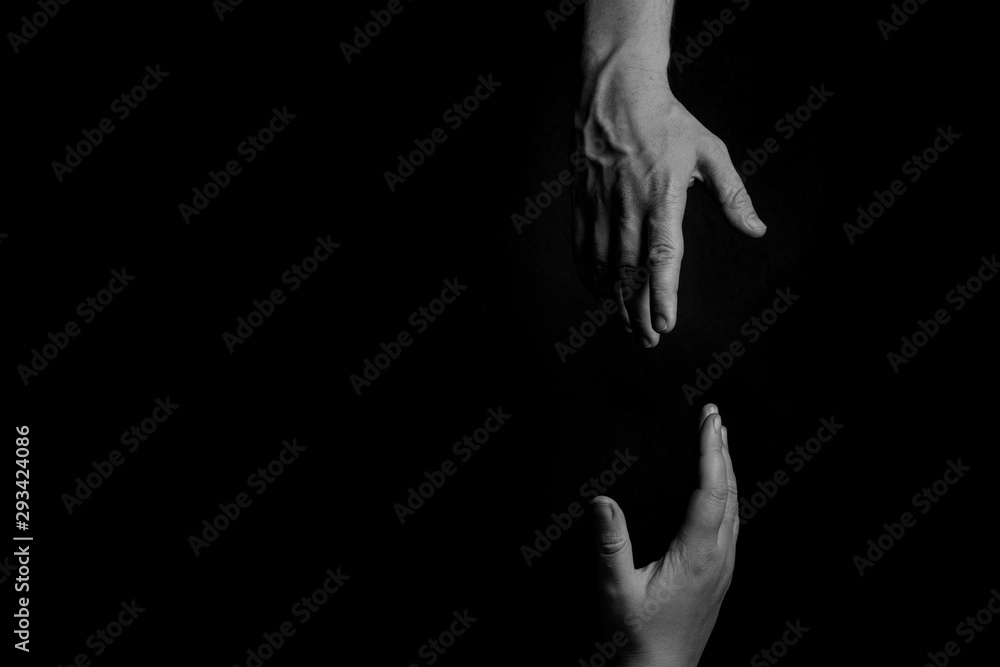Helping Hand, Hand reaching, trying to pull up and rescue, black ...