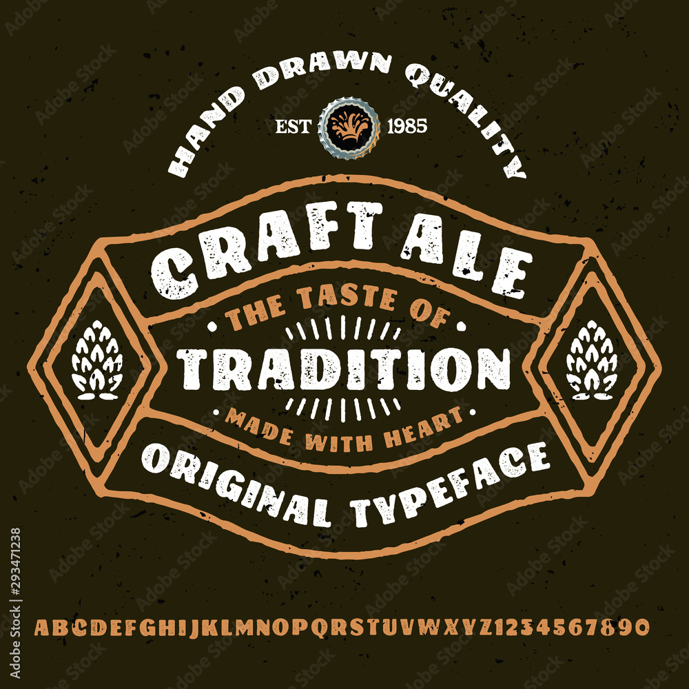 "craft ale" typeface. Vector hand crafted font in medieval style with ...