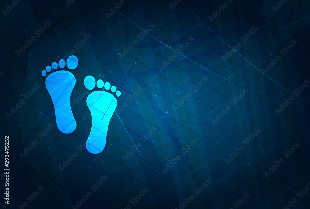 Human two footprints icon futuristic digital abstract blue background ...