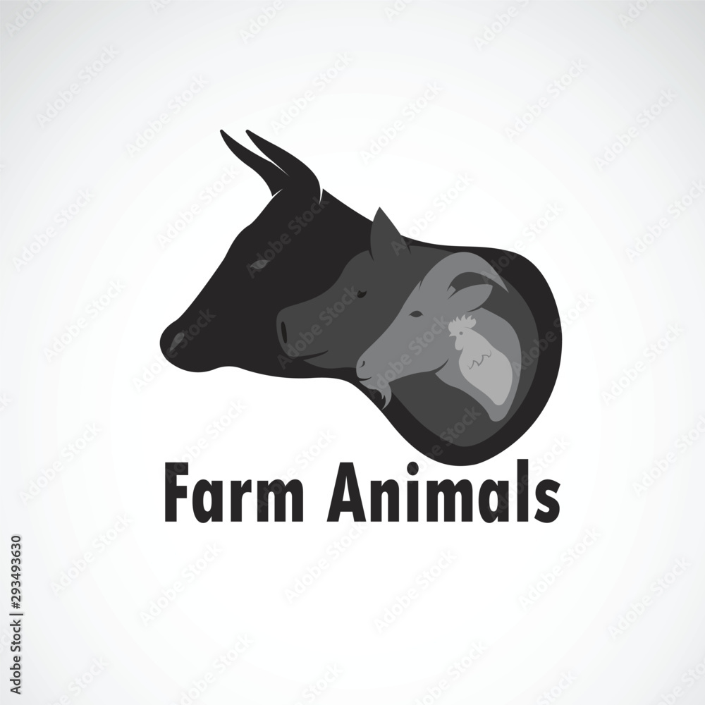 Vector group of farm animals design on white background., Cow, Sheep ...