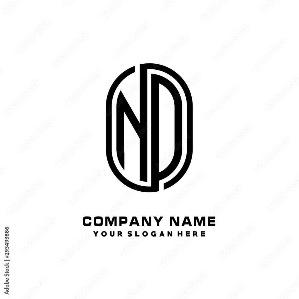 Initial Letter ND Linked Rounded Design Logo, Black color. feminine ...
