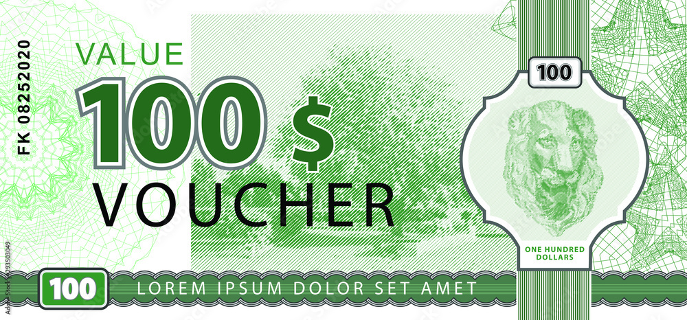 Voucher illustration with portrait of Lion. Onw hundred voucher ...