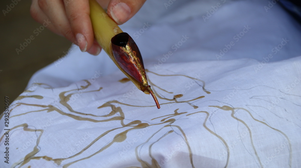 process of making batik painting at Batik Seno Yogyakarta. Create and ...
