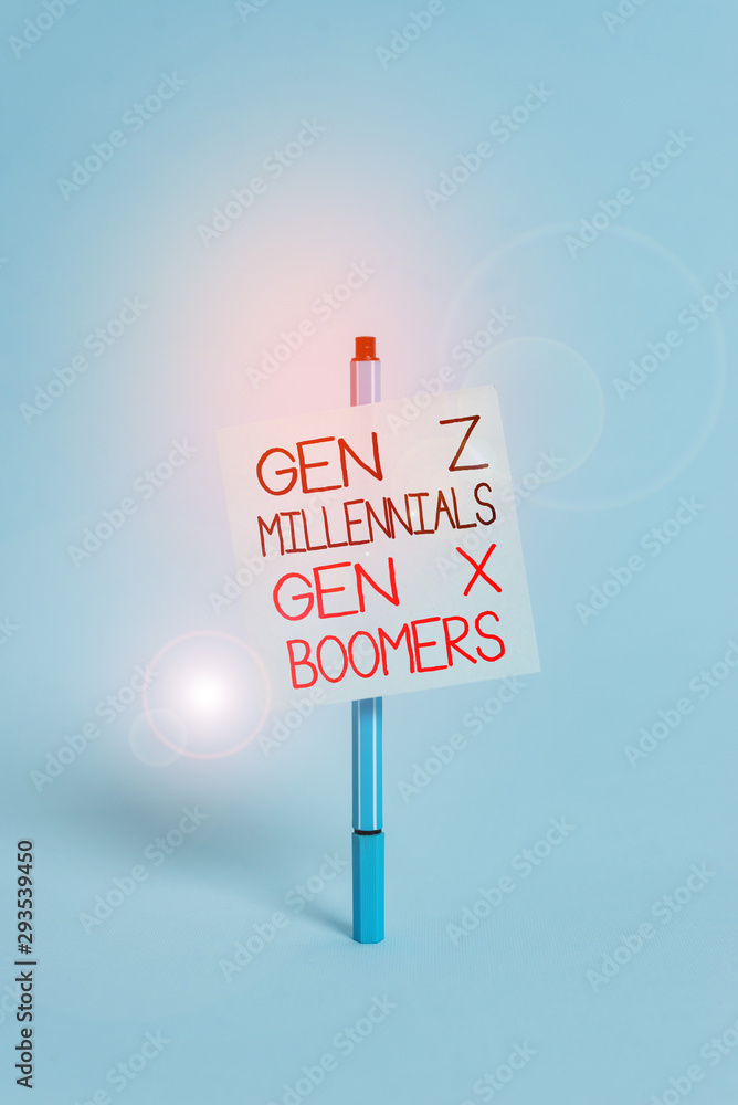 Text sign showing Gen Z Millennials Gen X Boomers. Business photo ...