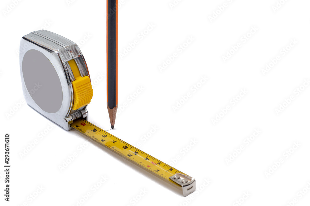Flexometro o metro para medir en color plata y amarillo con un lapiz ...