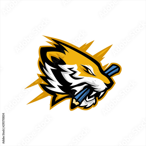 tiger head sports logo design, tiger head bite pencil Stock Vector ...