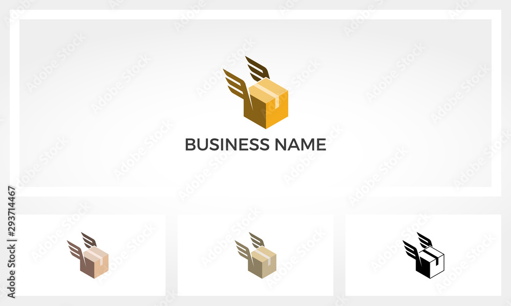 Cardboard Box With Wings Logo Design Stock Vector | Adobe Stock