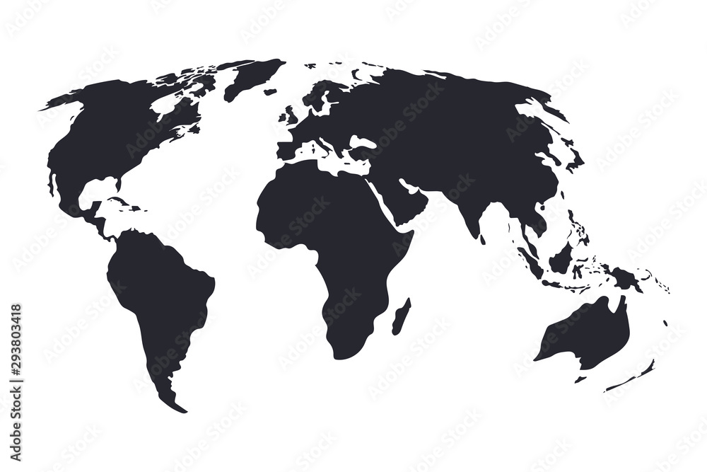 World map vector, isolated on white background. Flat Earth, gray map ...