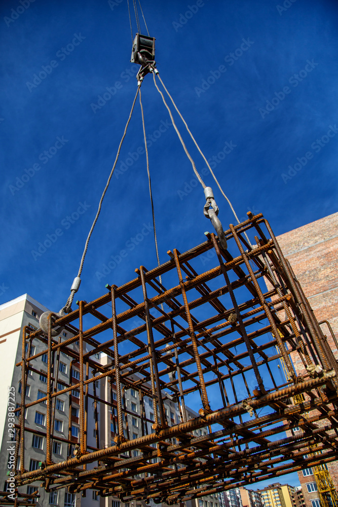 Industrial background. Preparation for pouring concrete. Construction ...