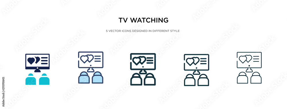 tv watching icon in different style vector illustration. two colored ...