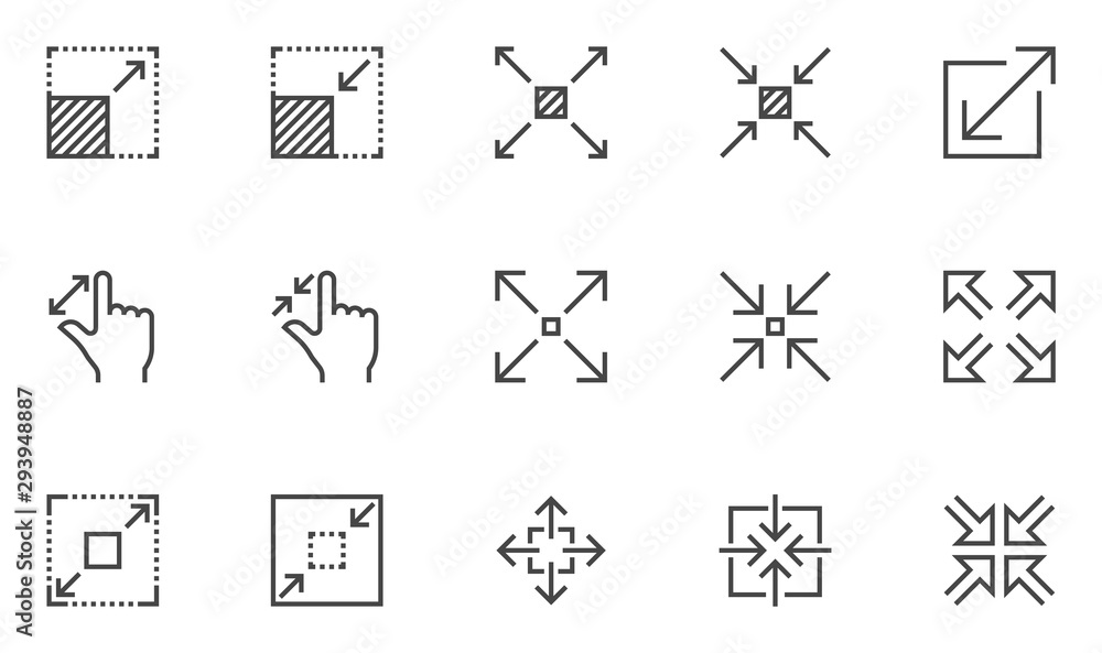 Resize vector line icons set. Scaling, increase, decrease. Editable ...