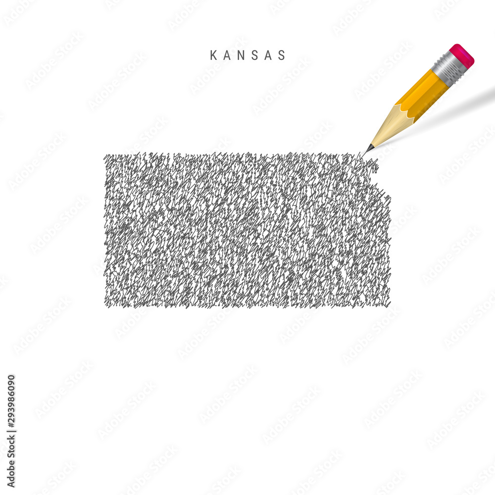 Kansas sketch scribble map isolated on white background. Hand drawn ...