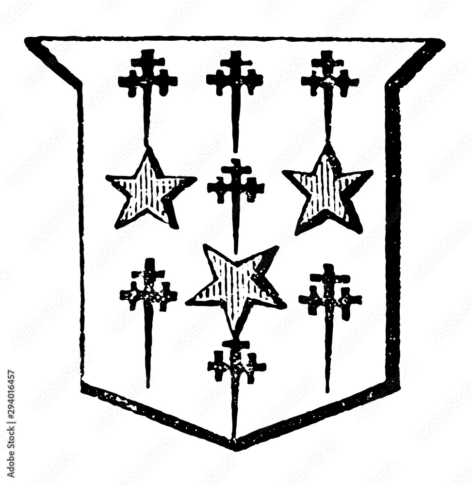 Mullets and Cross Crosslets are part of an escutcheon between the chief ...