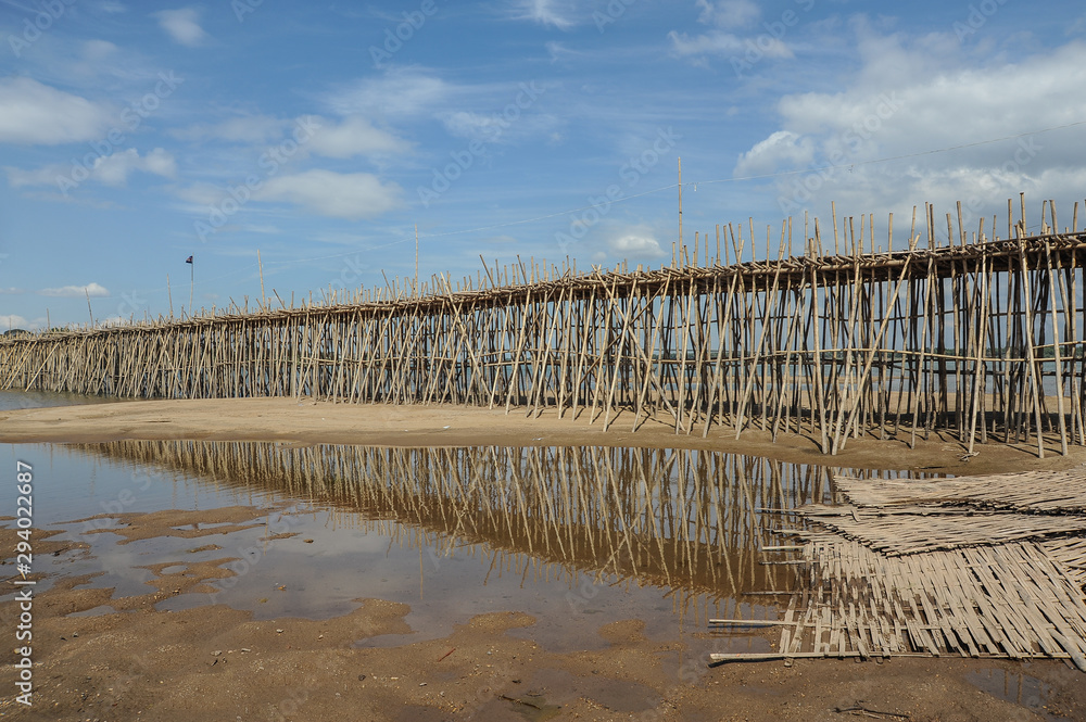 Bamboo Bridge over the Mekong river between Kampong Cham city and the ...