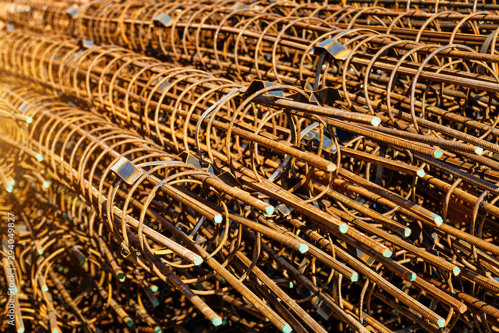 Industrial background. Rebar texture. Rusty rebar for concrete pouring ...
