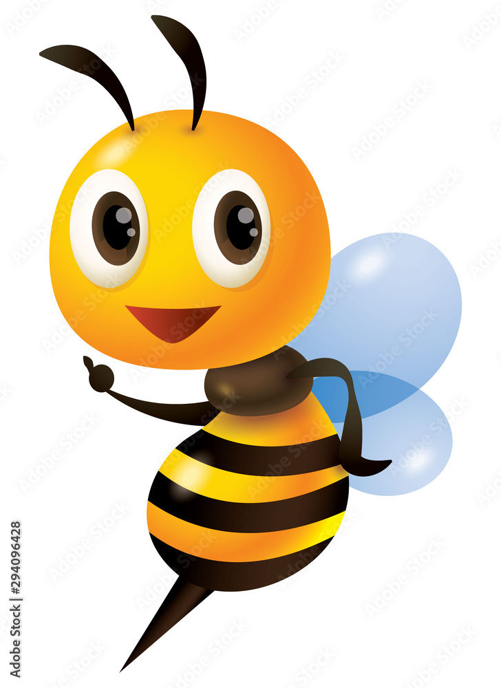 Cartoon cute bee character pointing finger. Vector illustration ...