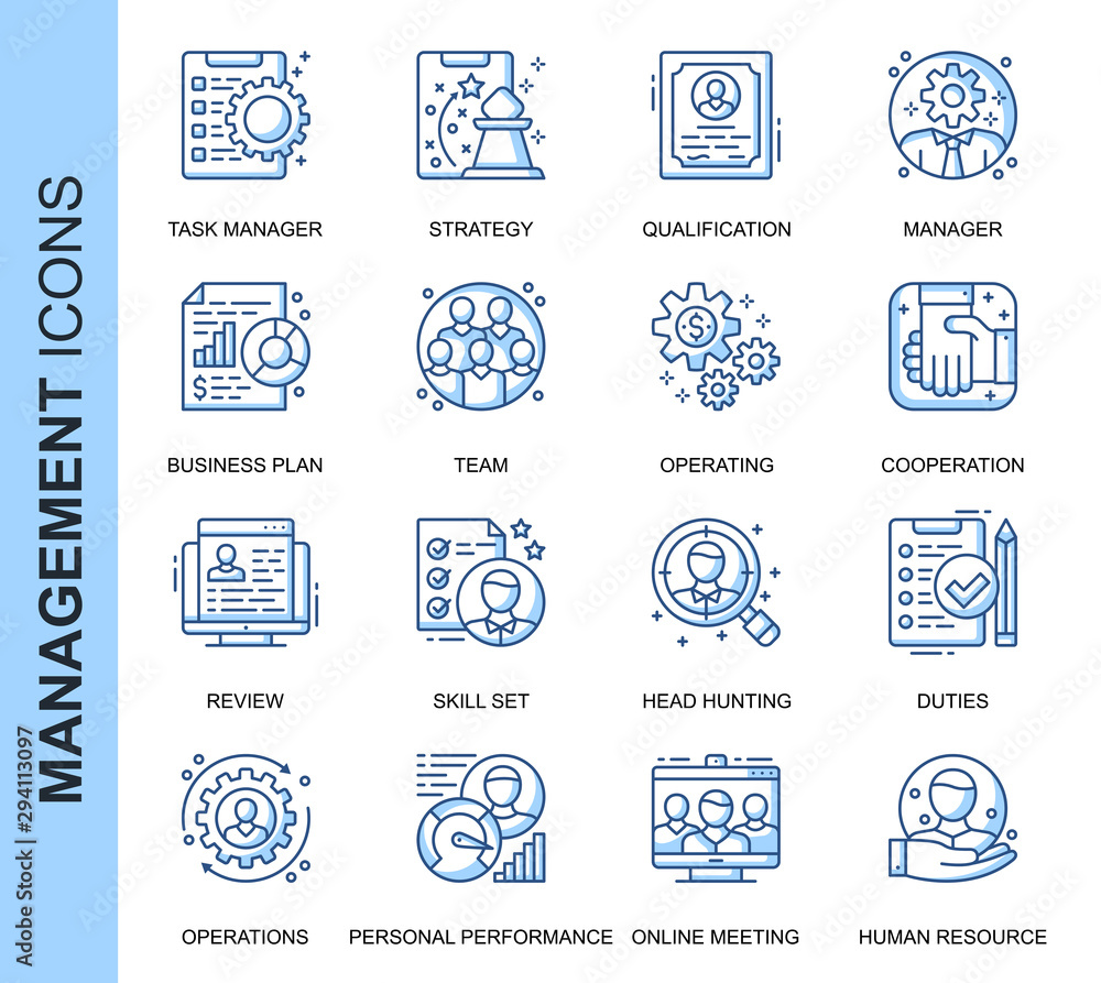 Thin Line People Management Related Vector Icons Set for Website and ...