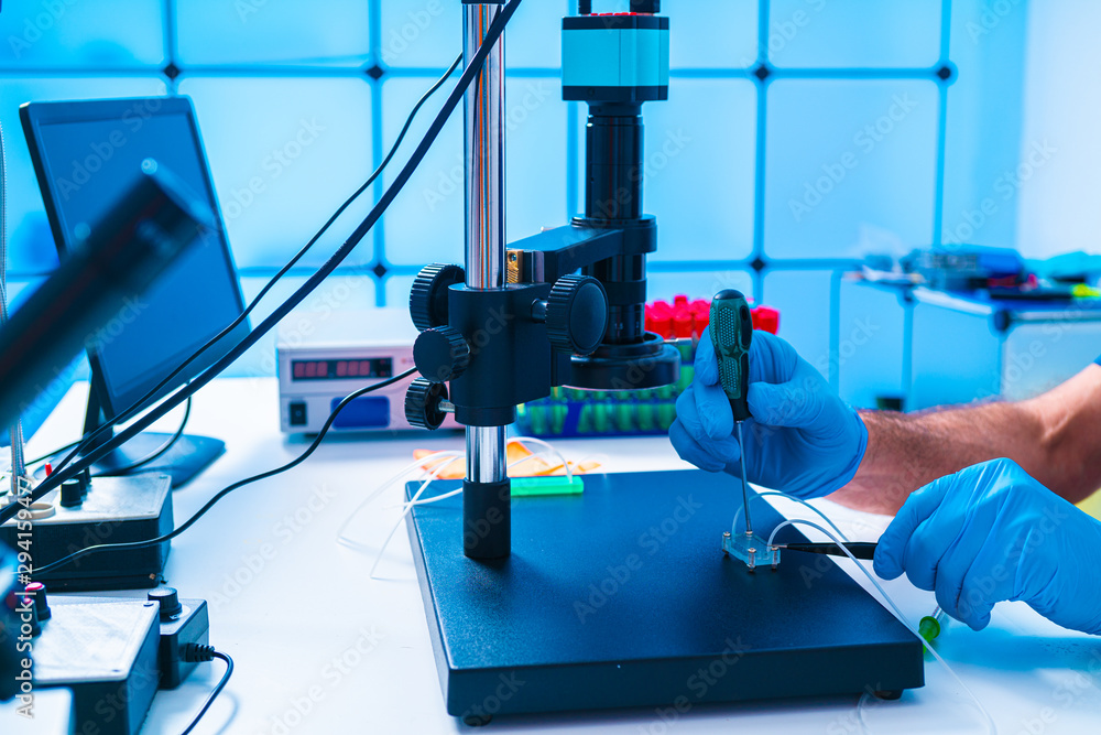 Design development Lab On Chip device in microfluidic lab Stock Photo ...