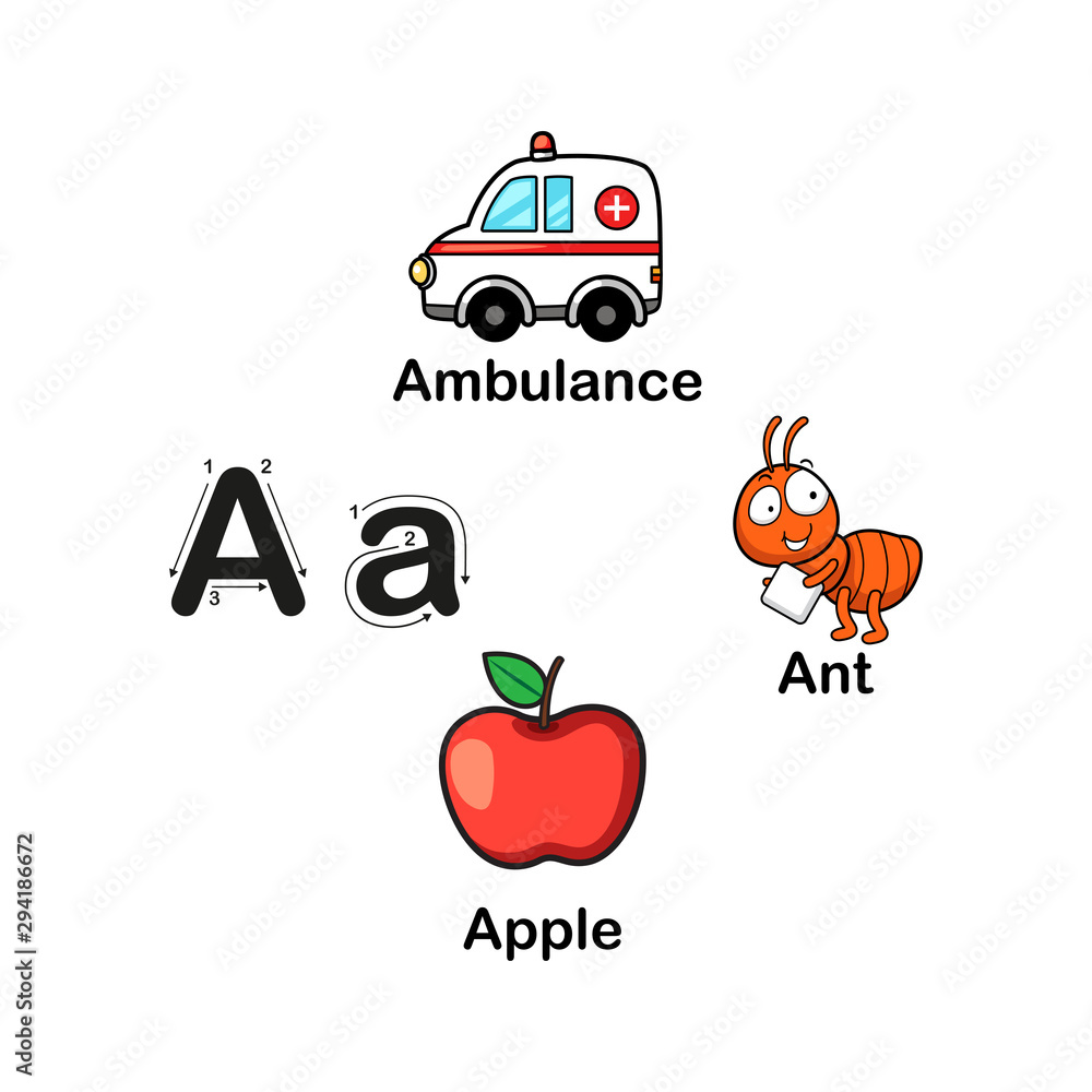Alphabet Letter A-ambulance,ant,apple vector illustration Stock Vector ...