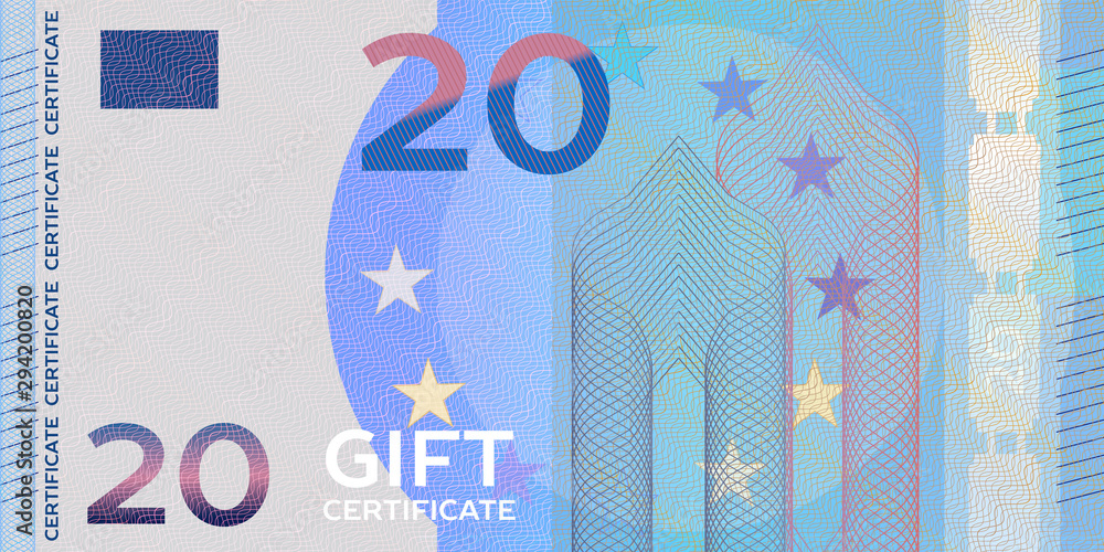 Voucher template banknote 20 with guilloche pattern watermarks and ...