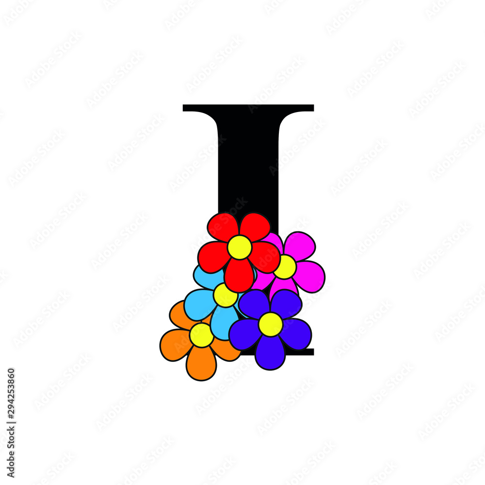 letter I. Black flower alphabet. Beautiful capital letters. Stock ...