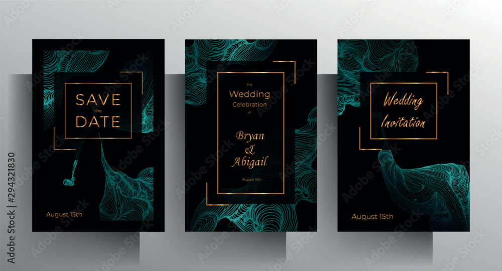 Design wedding invitation template set. Turquoise texture elements and ...