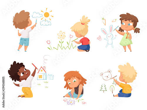 Kids drawing. Children artists educational funny cute childrens boys ...