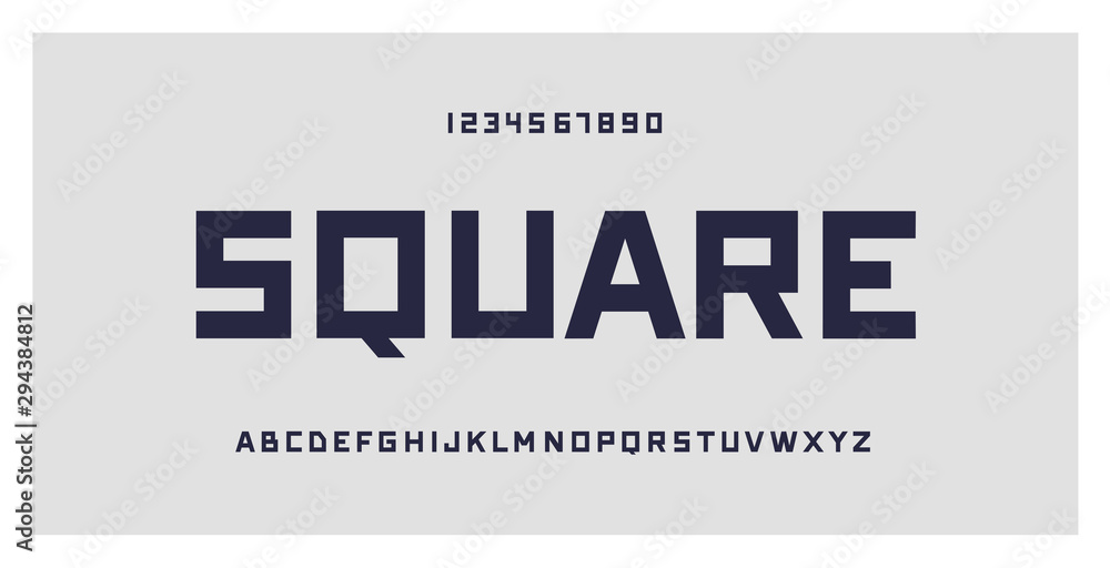 Square typography. Geometric font typeface, numbers and letters set ...