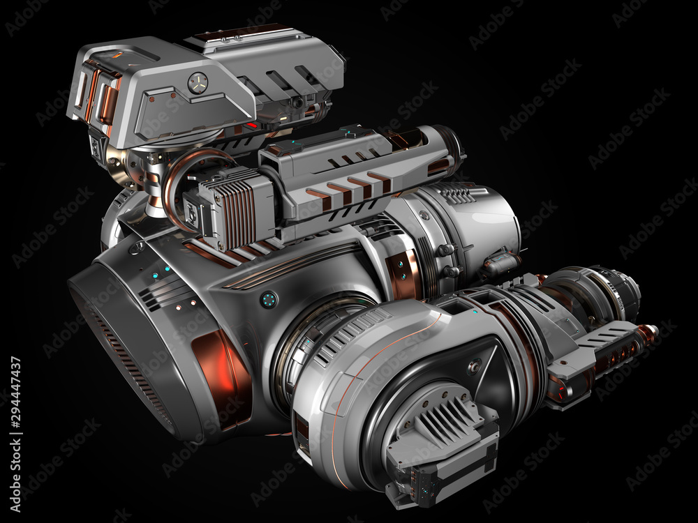 Futuristic gunship or very detailed flying military machine with heavy ...