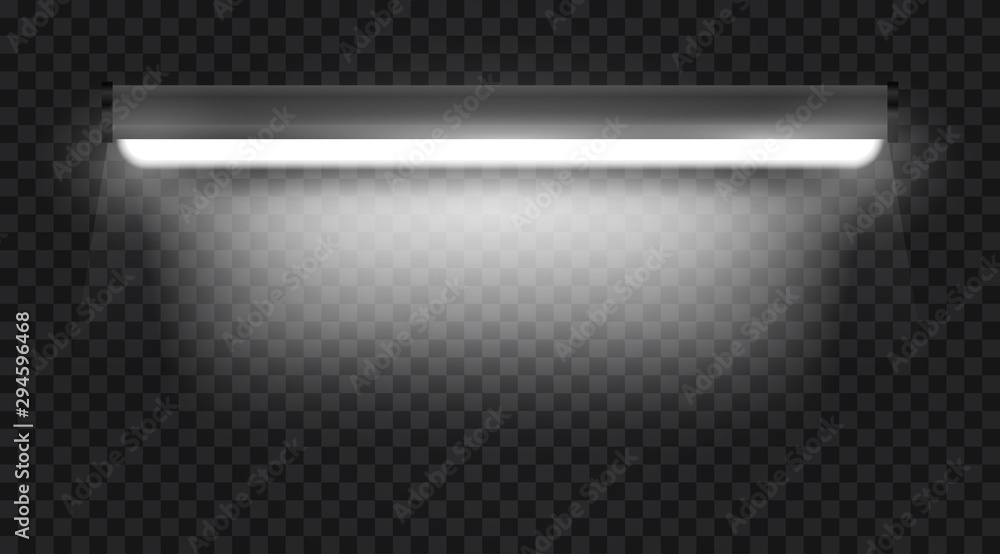 Realistic 3d white long fluorescent light tube isolated on transparent ...