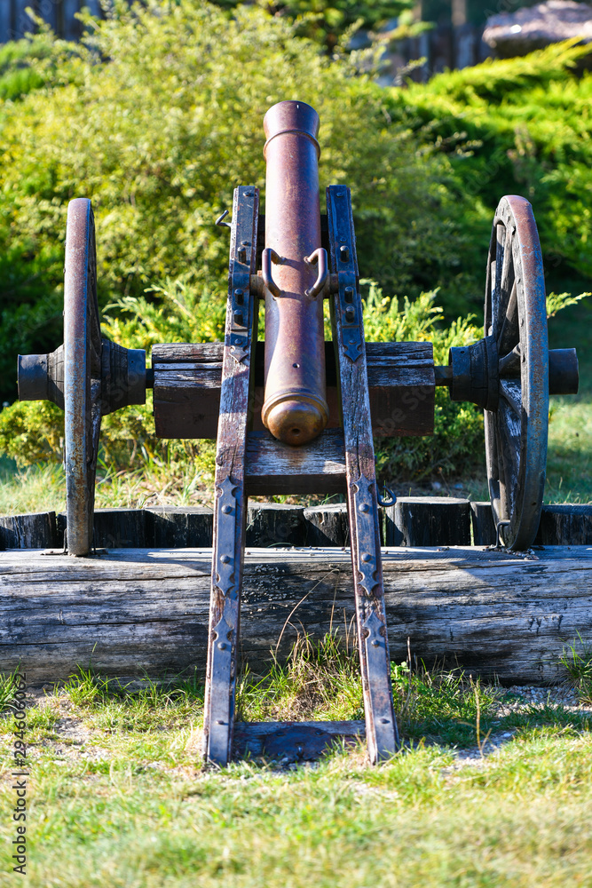 old iron gun. A cannon that shoots cores. Burning wick. Current model ...