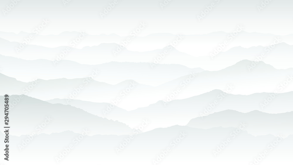 White background landscape, misty fog on mountain slopes. Abstract ...