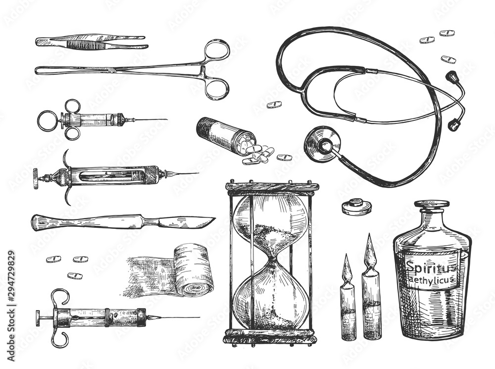 Vintage surgery doctor tools set Stock Vector | Adobe Stock