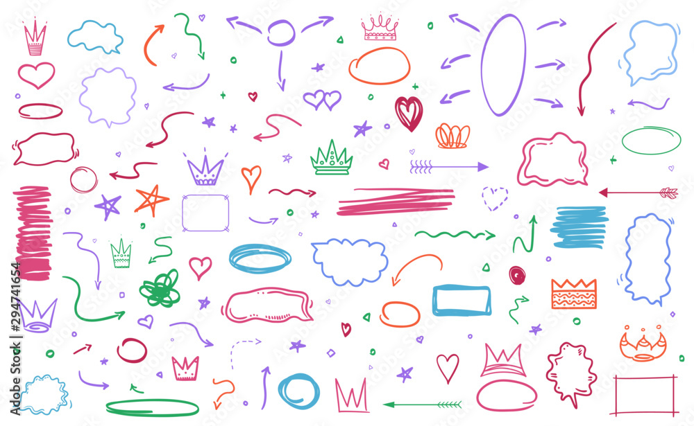 Colored elements isolated on white. Hand drawn simple sketches ...