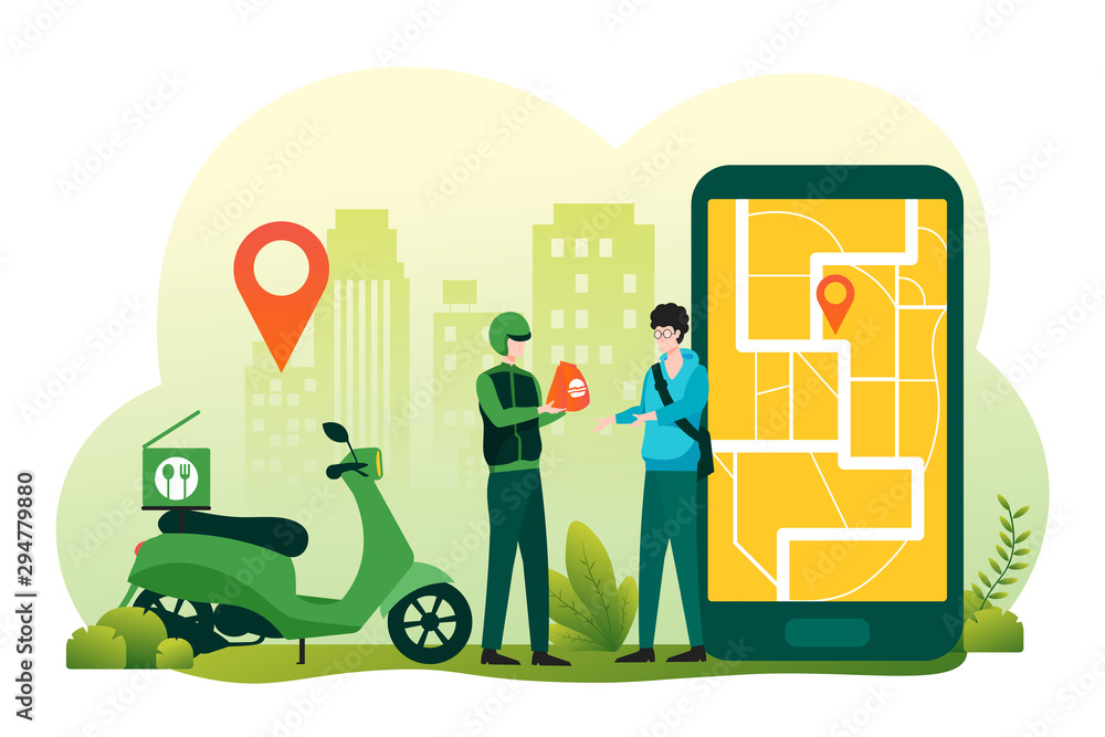 Online food delivery service concept. Fast food shipping with courier ...