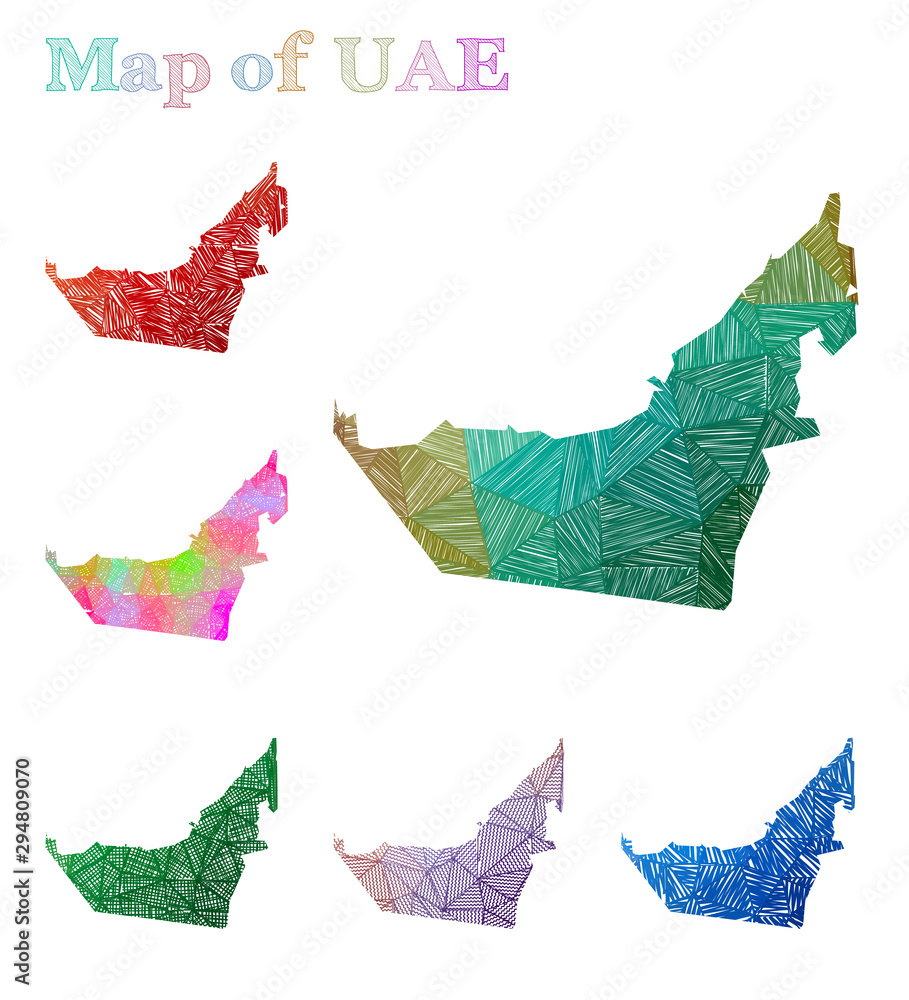 Hand-drawn map of UAE. Colorful country shape. Sketchy UAE maps ...