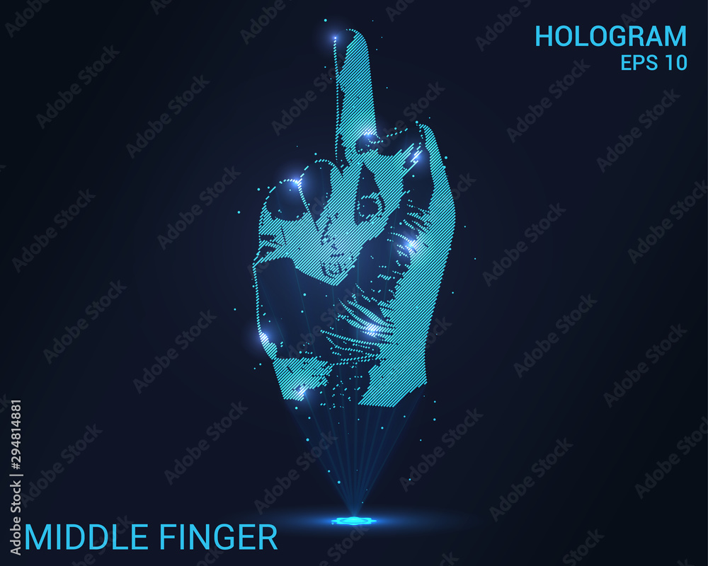 Hologram middle finger. A holographic projection of a middle finger ...