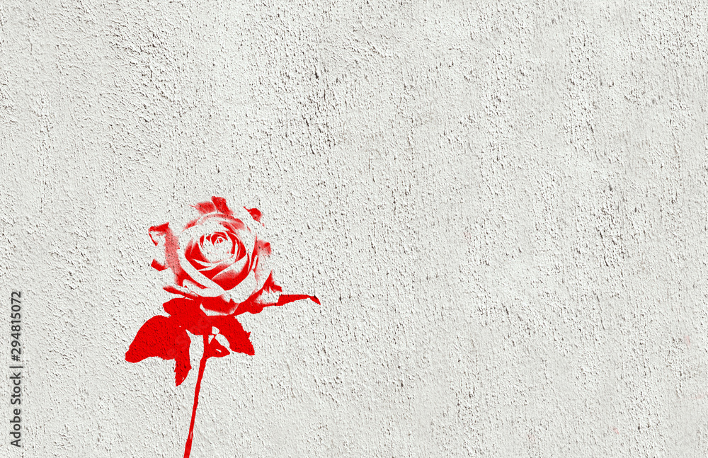 Single red rose made in graffiti style with stencil effect painted on ...